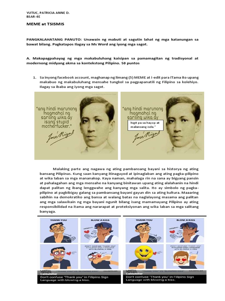 Aralin 4 Gawain 2 Tsismis-Meme | PDF