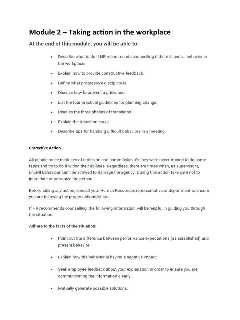 Module 2 – Taking action in the workplace | PDF | Disciplines ...