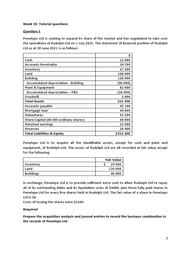 Week 10 Tutorial Questions | PDF | Balance Sheet | Equity (Finance)