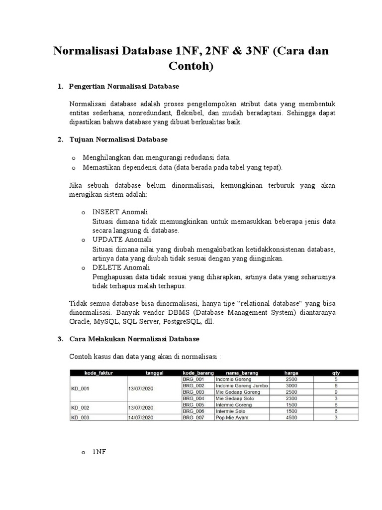 Normalisasi Database 1NF, 2NF Dan 3NF | PDF
