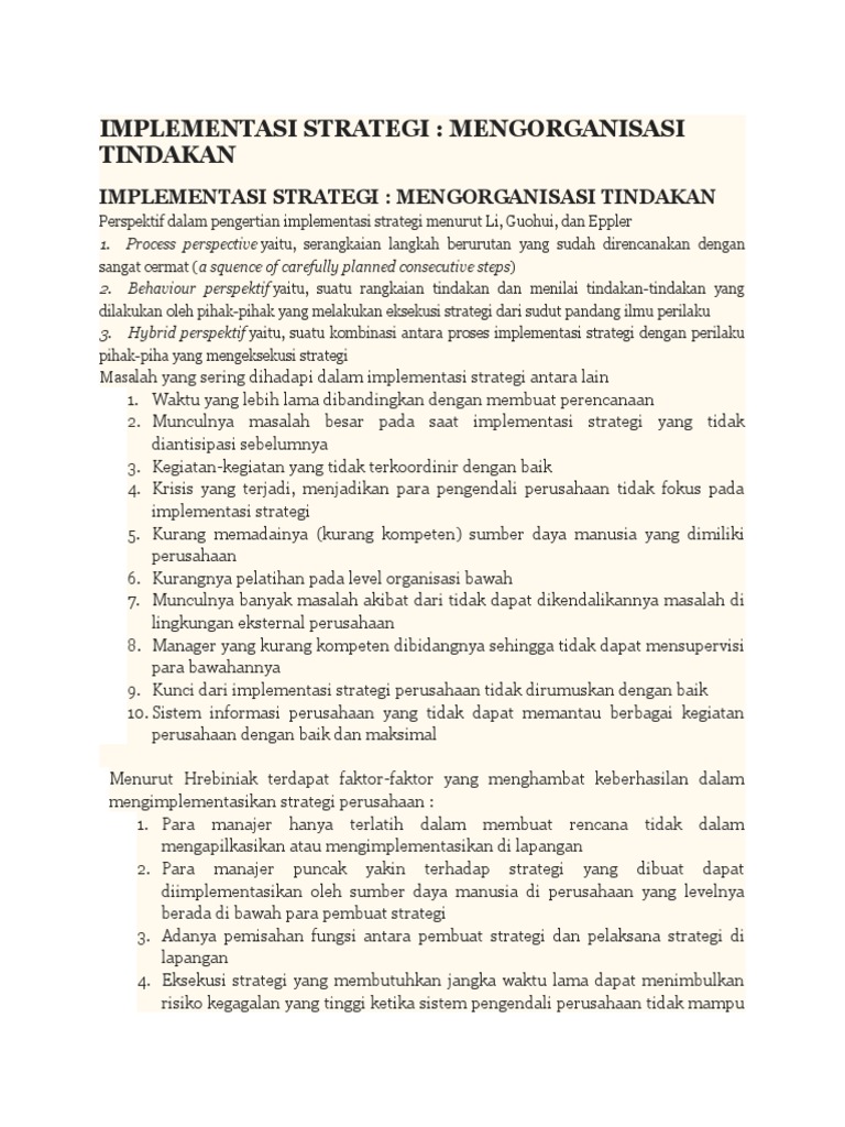 IMPLEMENTASI STRATEGI Mengorganisasi Tindakan | PDF | Karier ...