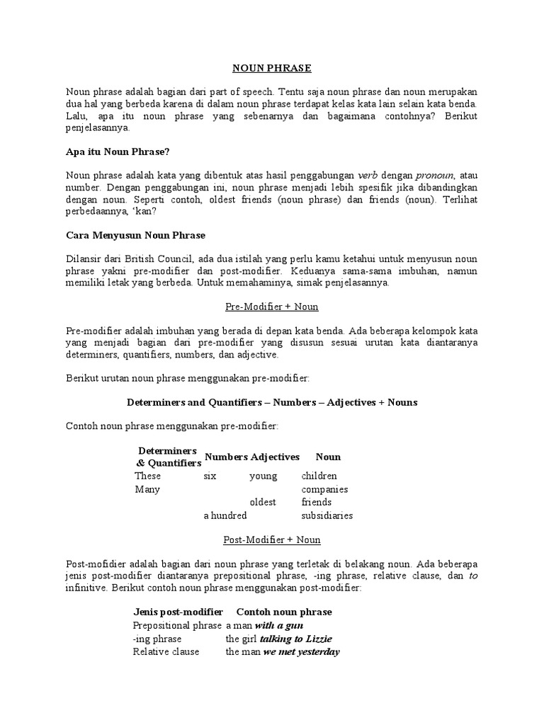 Pengertian dan Contoh Noun Phrase | PDF