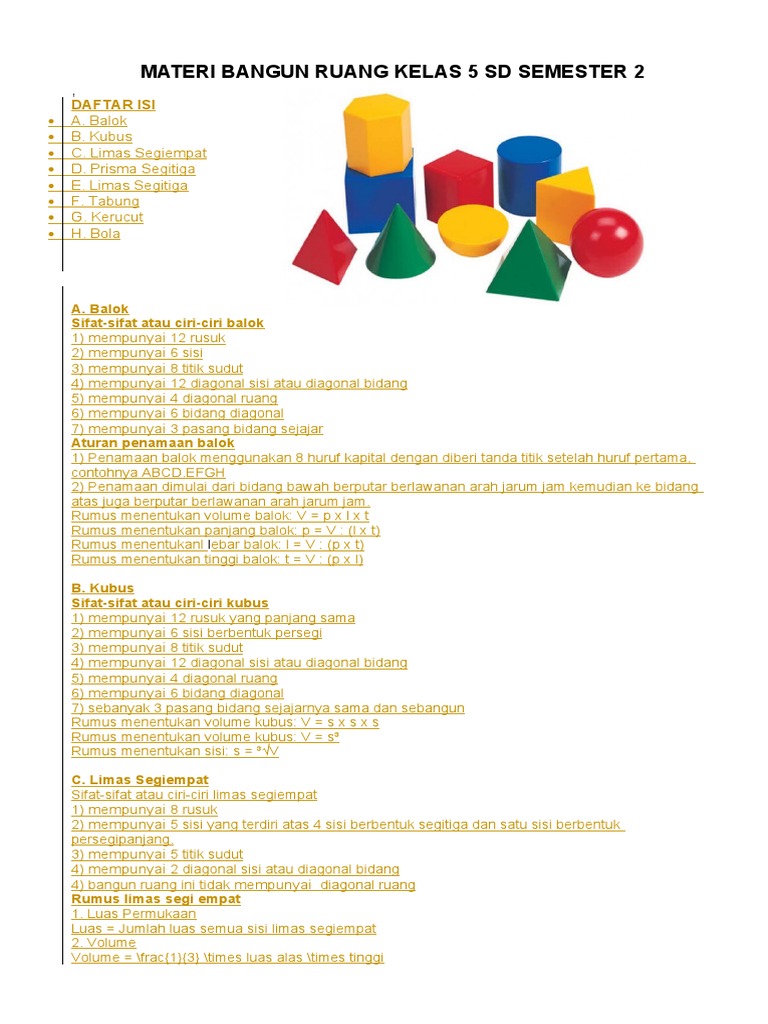 Materi Bangun Ruang Kelas 5 SD Semester 2 | PDF