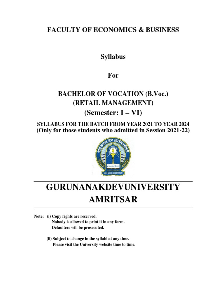 B.Voc Retail Management Syllabus 2021-2024 | PDF | Demand | Supply ...