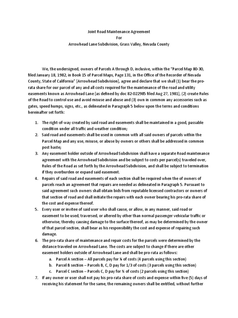 Joint Road Maintenance Agreement Amended | PDF | Easement | Road
