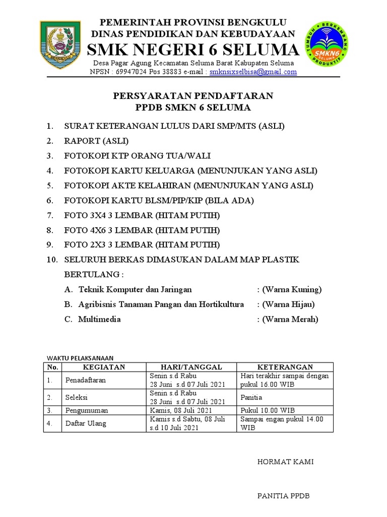 Syarat Pendaftaran PPDB | PDF