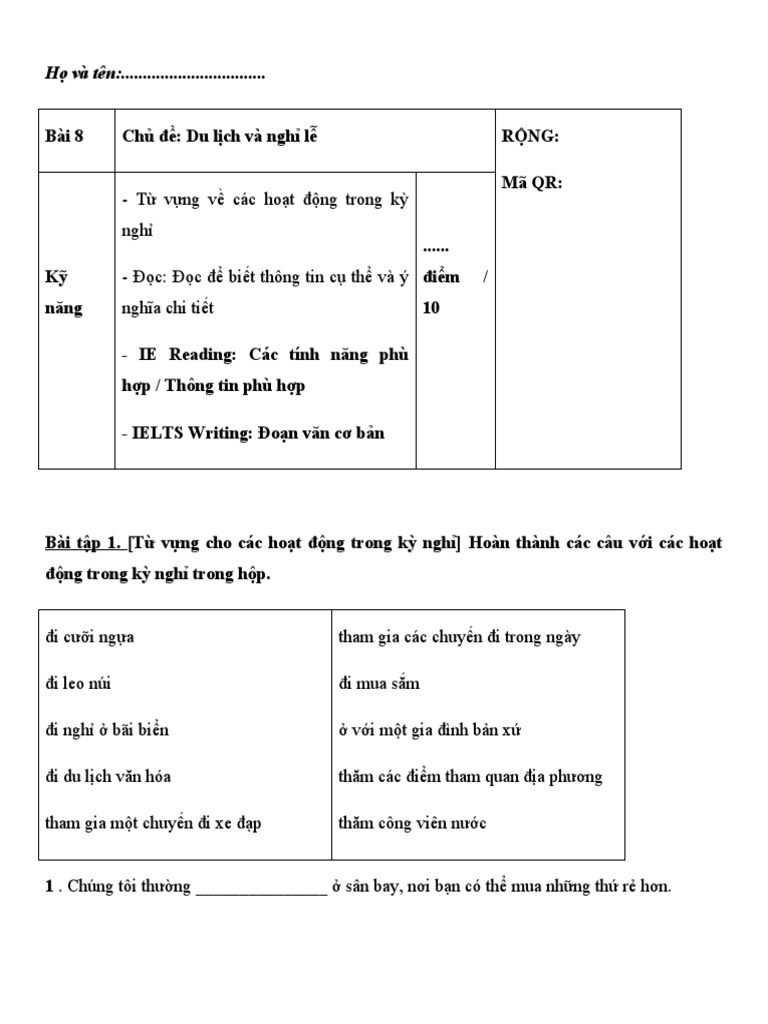 Worksheet - Unit 4 - Lesson 8 | PDF