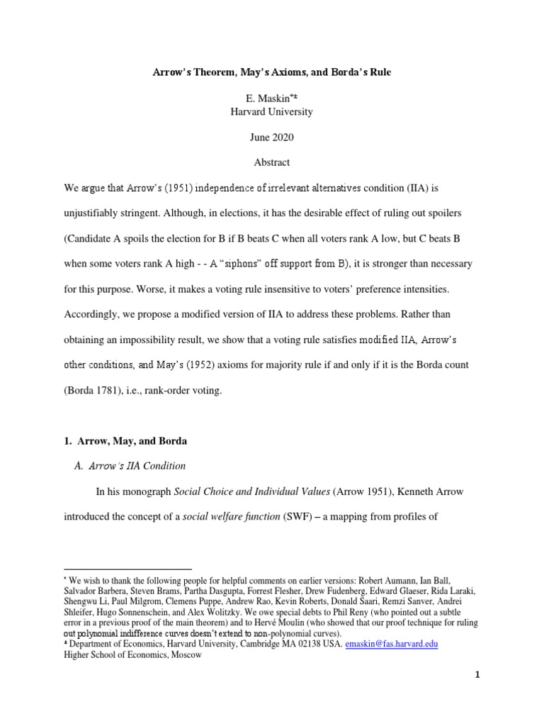 Arrow's Theorem and Borda Rule | PDF | Voting | Utility