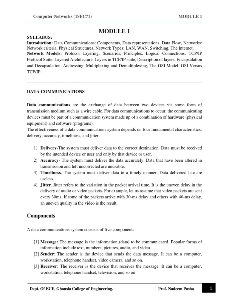 MODULE 1 COMPUTER NETWORKS 18EC71 (Prof. Nadeem Pasha) | PDF | Network ...