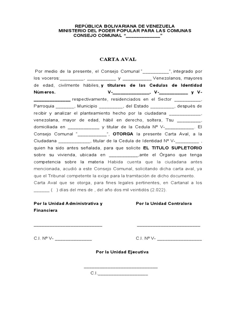 Modelo Carta Aval | PDF