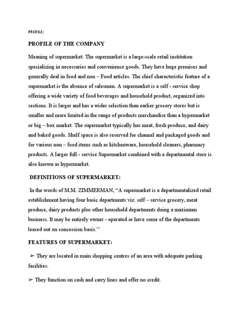 Profile of The Company | PDF | Supermarket | Grocery Store