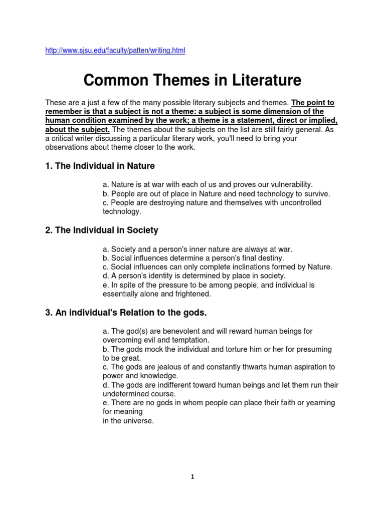 Common Themes in Literature Explained | PDF | Social Science | General ...