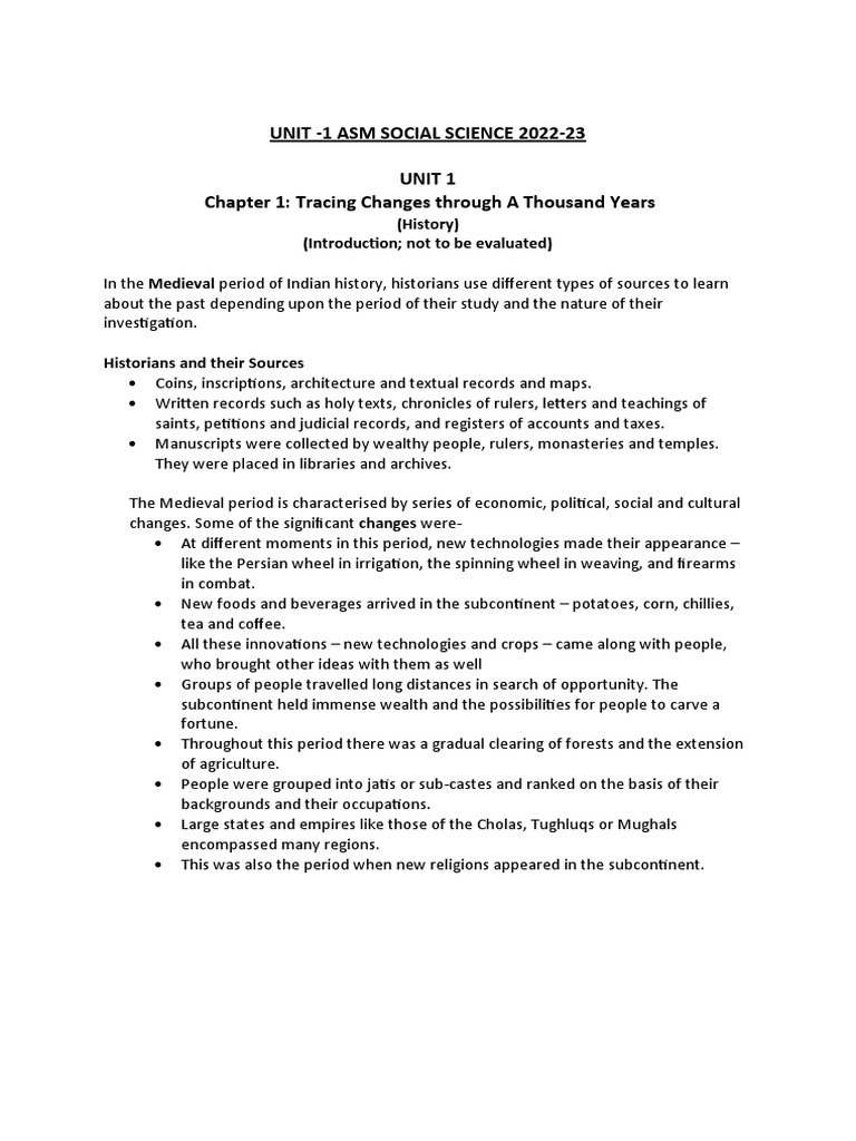 Unit - 1 Asm Social Science 2022-23 Unit 1 Chapter 1: Tracing Changes ... Unit - 1 Asm Social Science 2022-23 Unit 1 Chapter 1: Tracing Changes ...