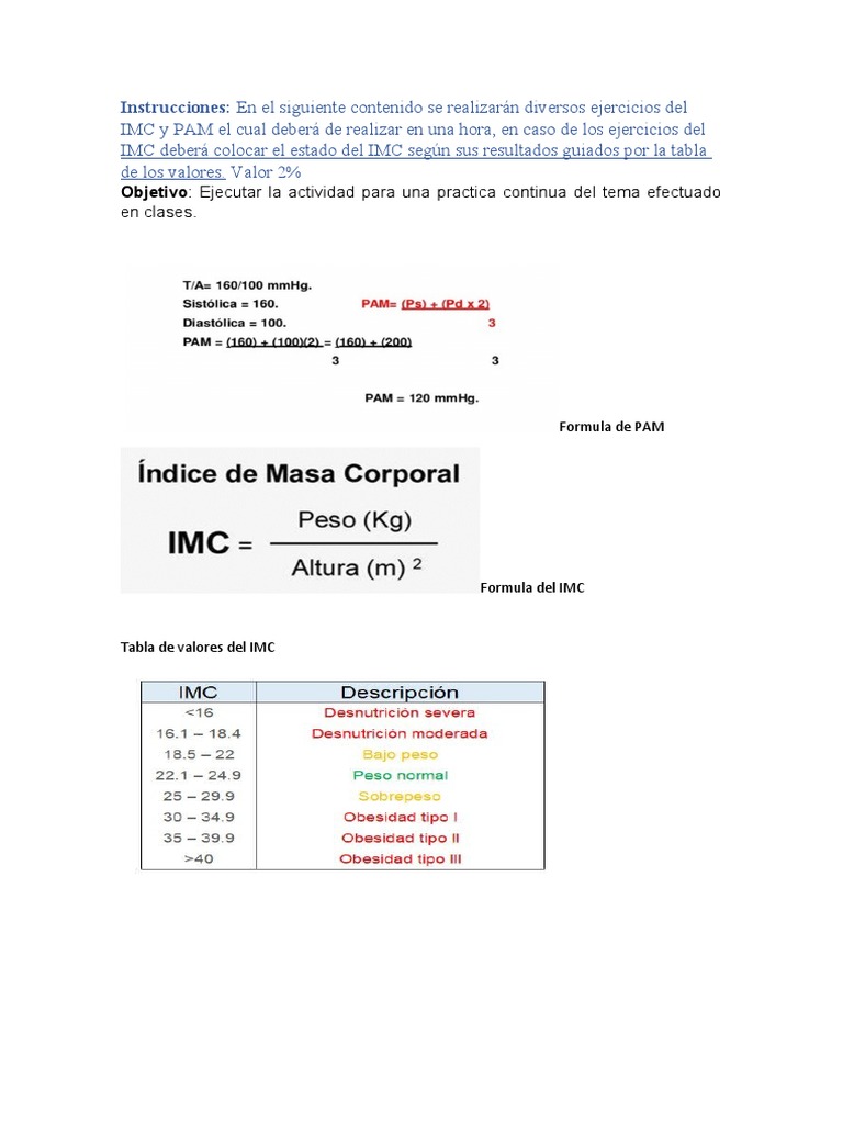 Ejercicios de IMC | PDF | Hipertensión | Dieta y nutrición