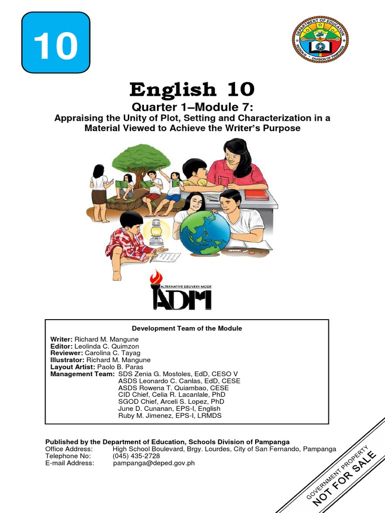 English 10 Q1 Module 7 Appraise The Unity of Plot Setting and Characterization | PDF
