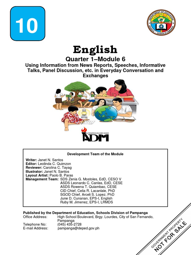 English 10 Q1 Module 6 Use Information From News Reports Speeches ...