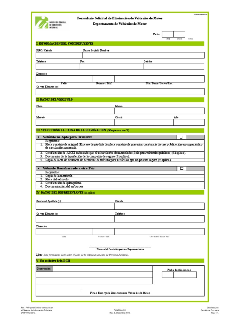 Formulario de Vehiculo de Motor Dgii | PDF | Placa de matrícula del vehículo