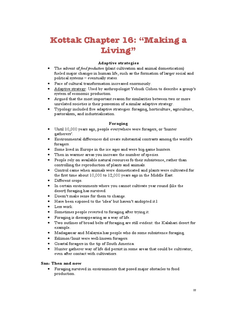 Kottak Chapter 16: "Making A Living": Adaptive Strategies | PDF | Agriculture | Pastoralism