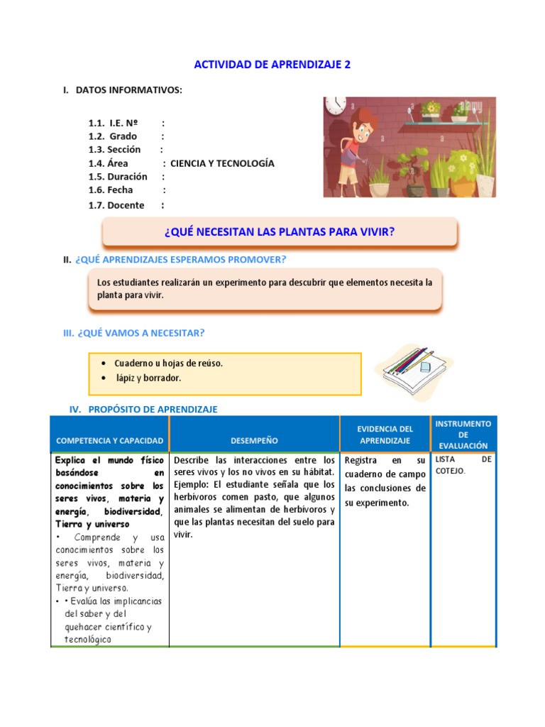 Necesidades Vitales de las Plantas | PDF | Experimentar | Evaluación