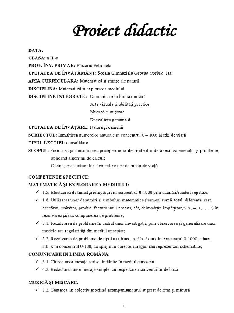 Proiect Didactic MEM | PDF