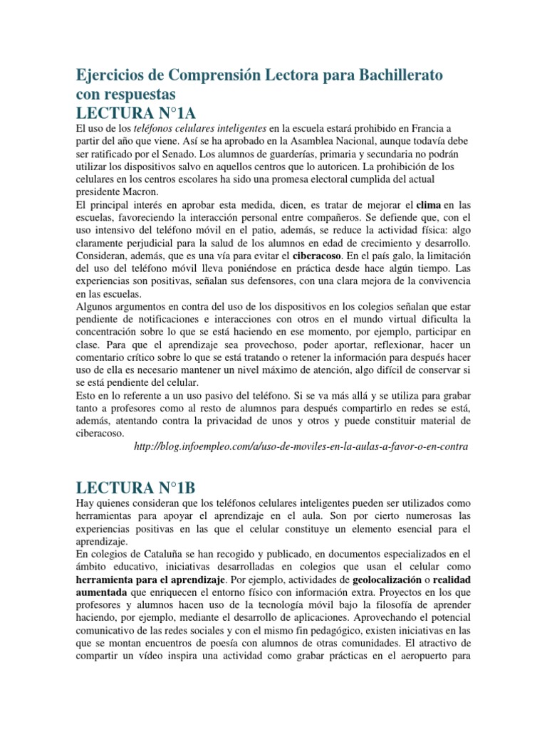 Ejercicios de Comprensión Lectora para Bachillerato Con Respuestas PDF | PDF | Enfermedad de ...