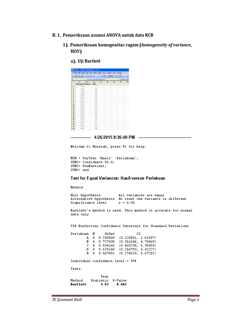 Contoh Menggunakan Minitab 17 (Bartlett-Tukey-Anova) | PDF | Analysis ...