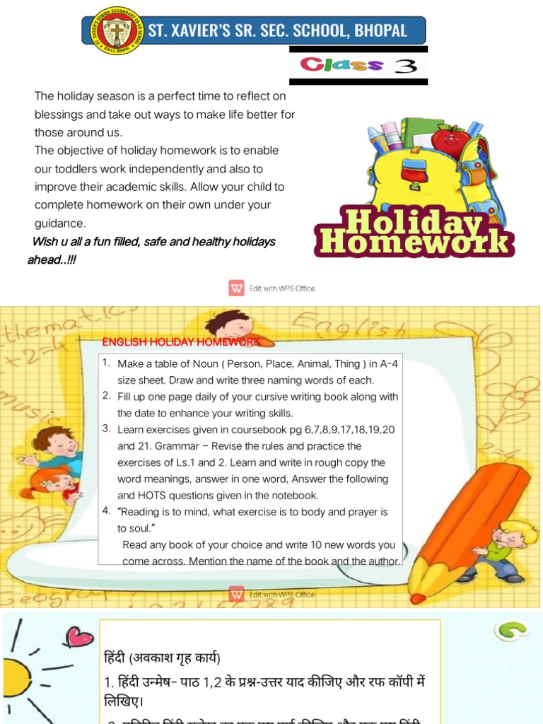 holiday homework ppt class 3-4 | PDF | Books | Cognition