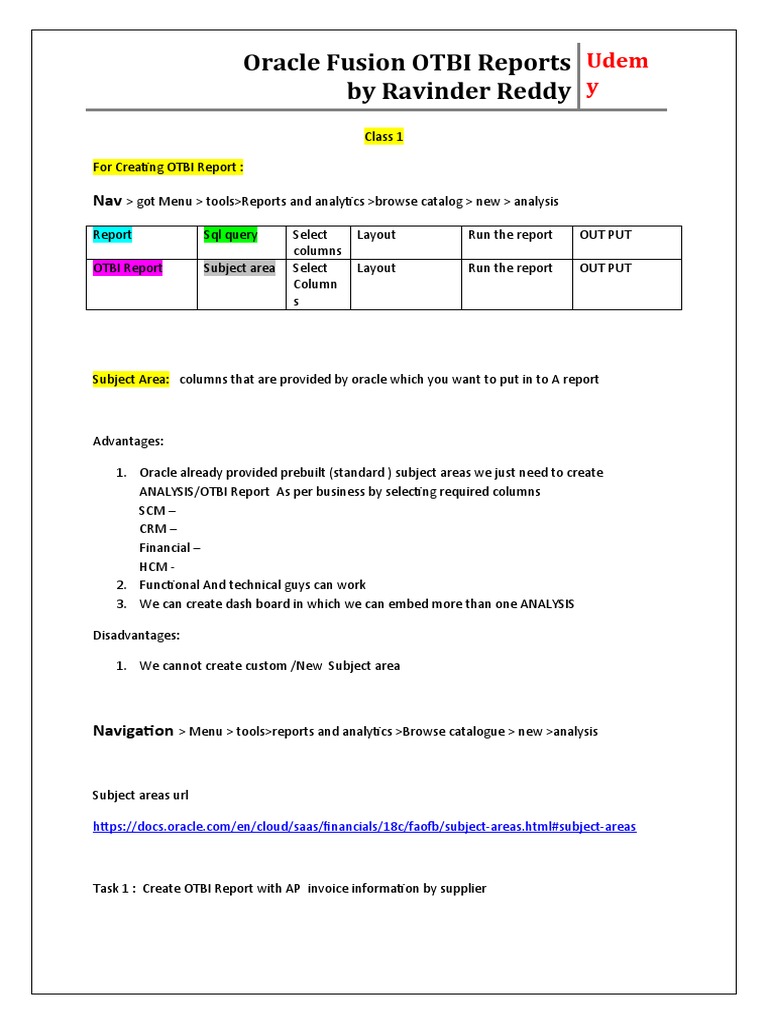 Oracle Fusion OTBI Reports by Ravinder Reddy: Udem y | Download Free ...