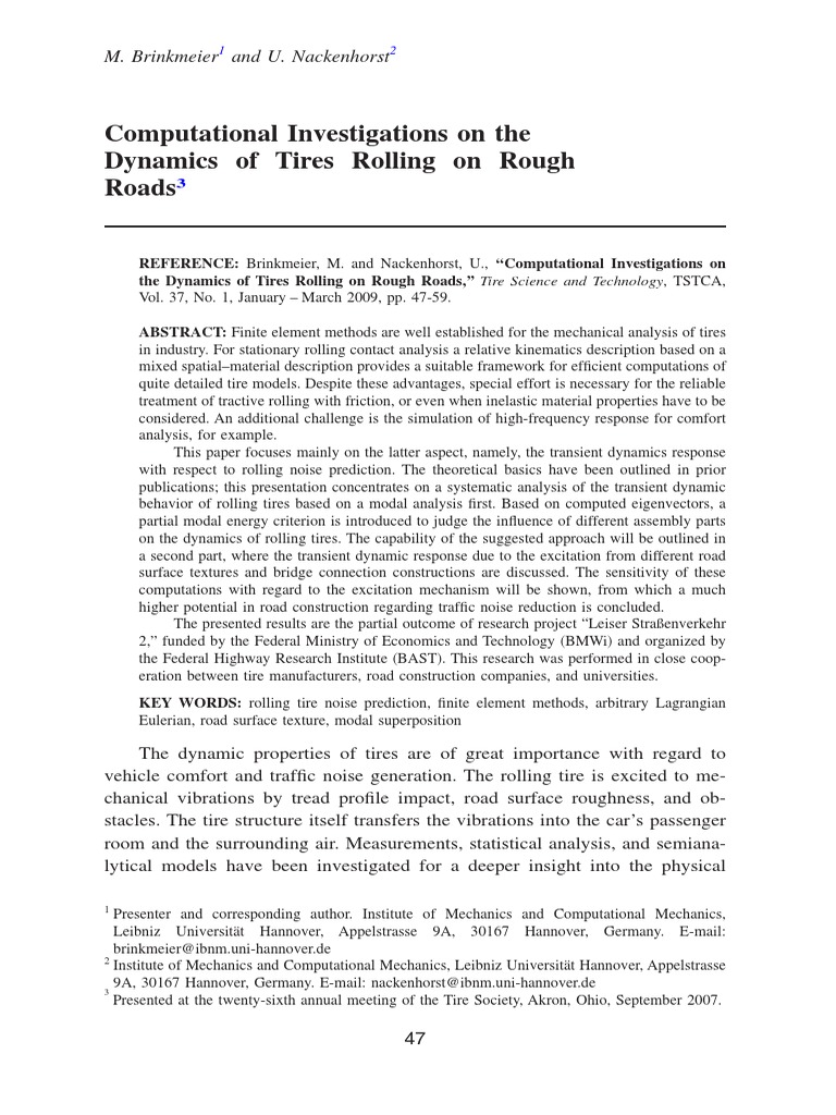 Computational Investigations On The Dynamics of Tires Rolling On Rough Roads | PDF | Eigenvalues ...