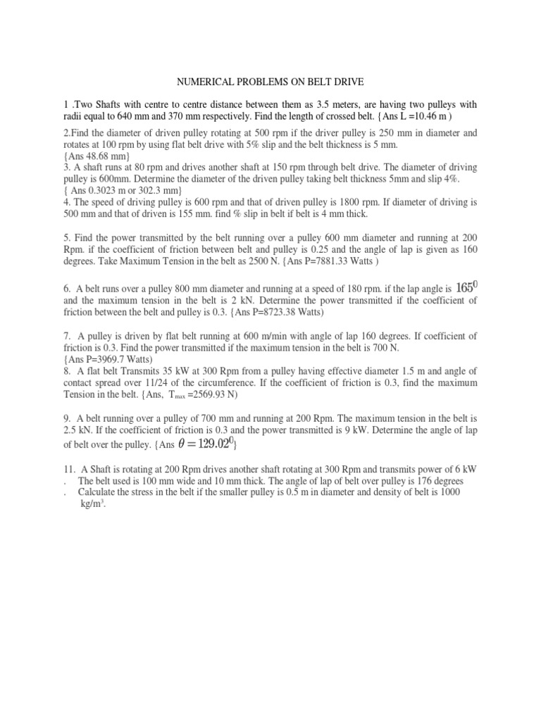 Calculation of Belt Drive Parameters: A Collection of Numerical ...