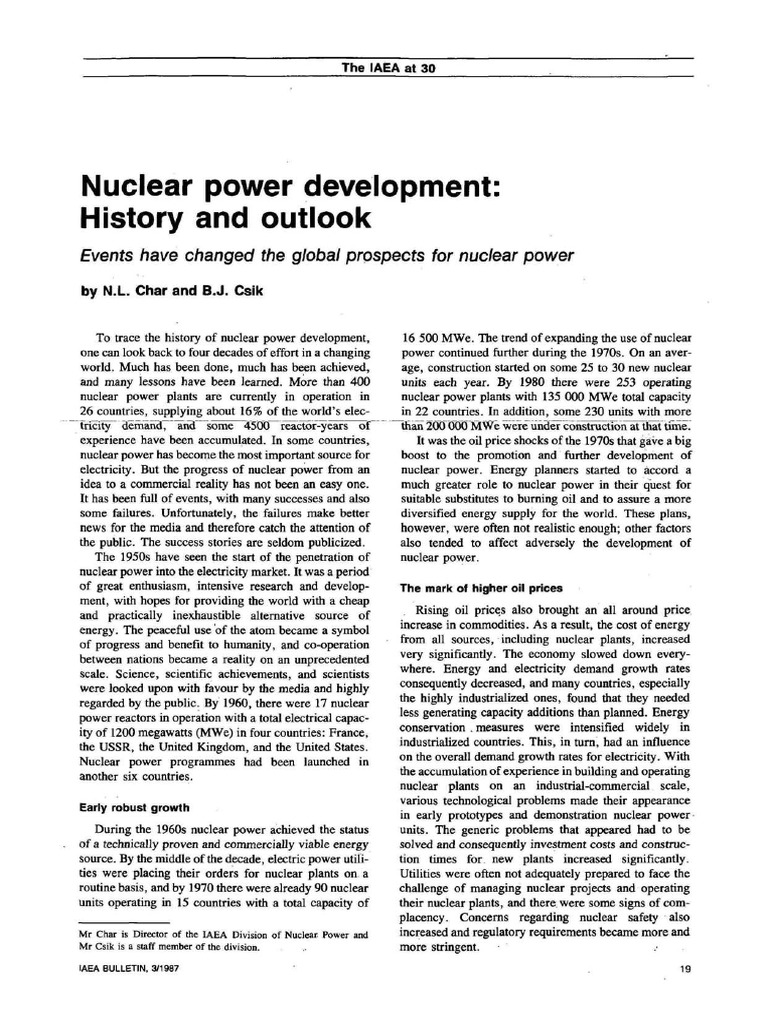 Nuclear Power Development: History and Outlook: Events Have Changed The ...