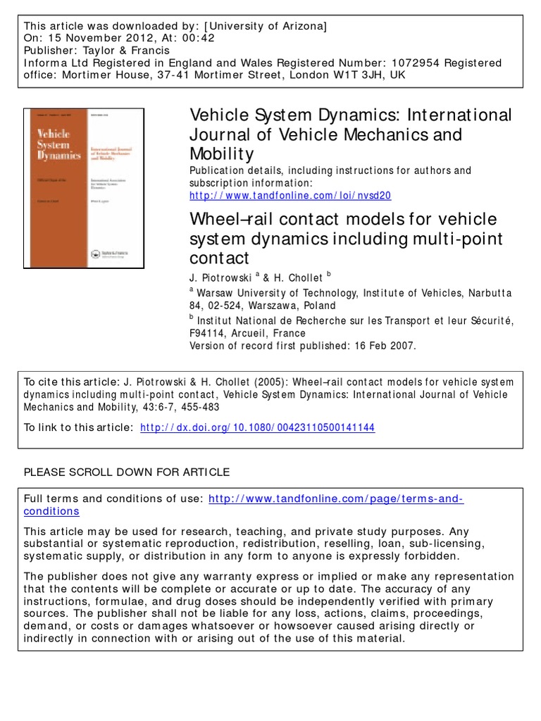 Vehicle System Dynamics: International Journal of Vehicle Mechanics and ...