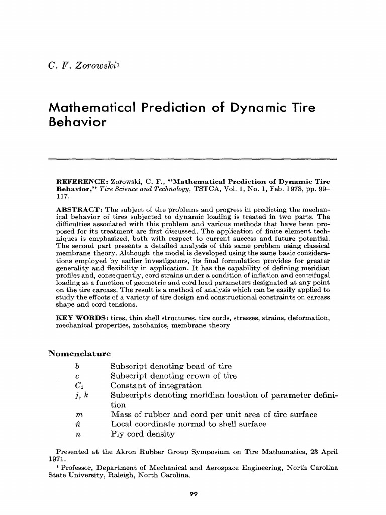 Mathematical Modeling of Dynamic Tire Behavior: A Microscopic Approach ...