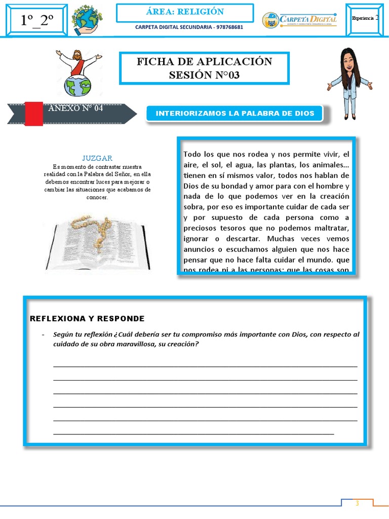 1°-2º Ficha de Aplicacion Sesion 3-Sem.3-Exp.2-Religion | PDF