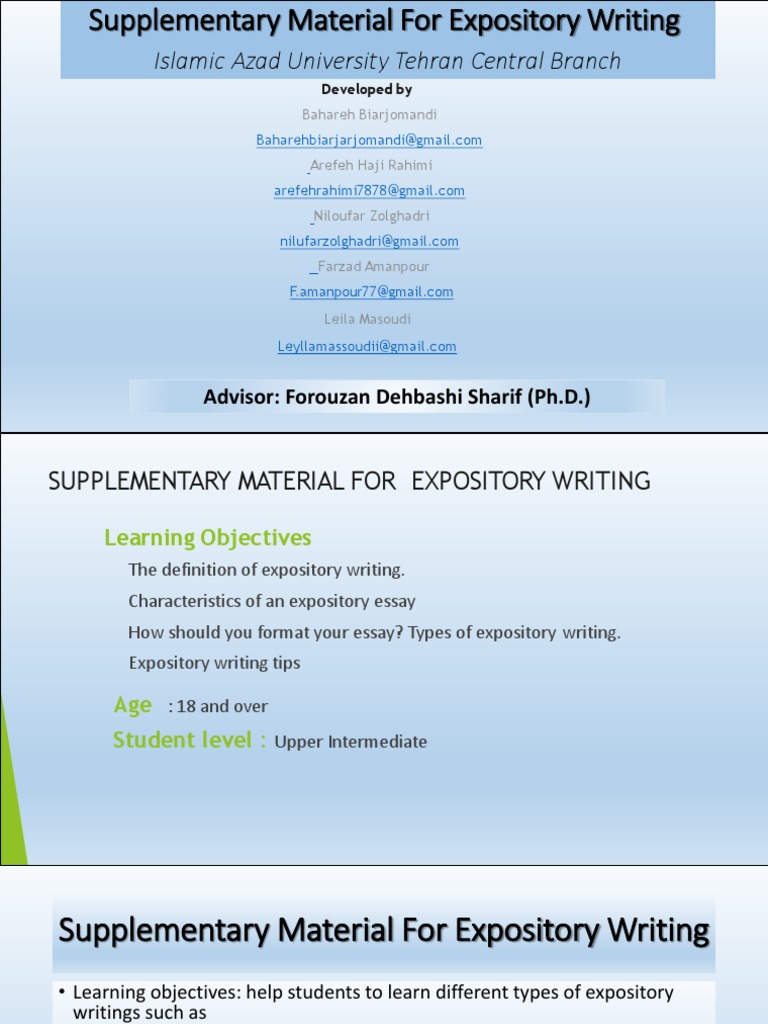Supplementary Material For Expository Writing | PDF | Eating Disorder | Essays