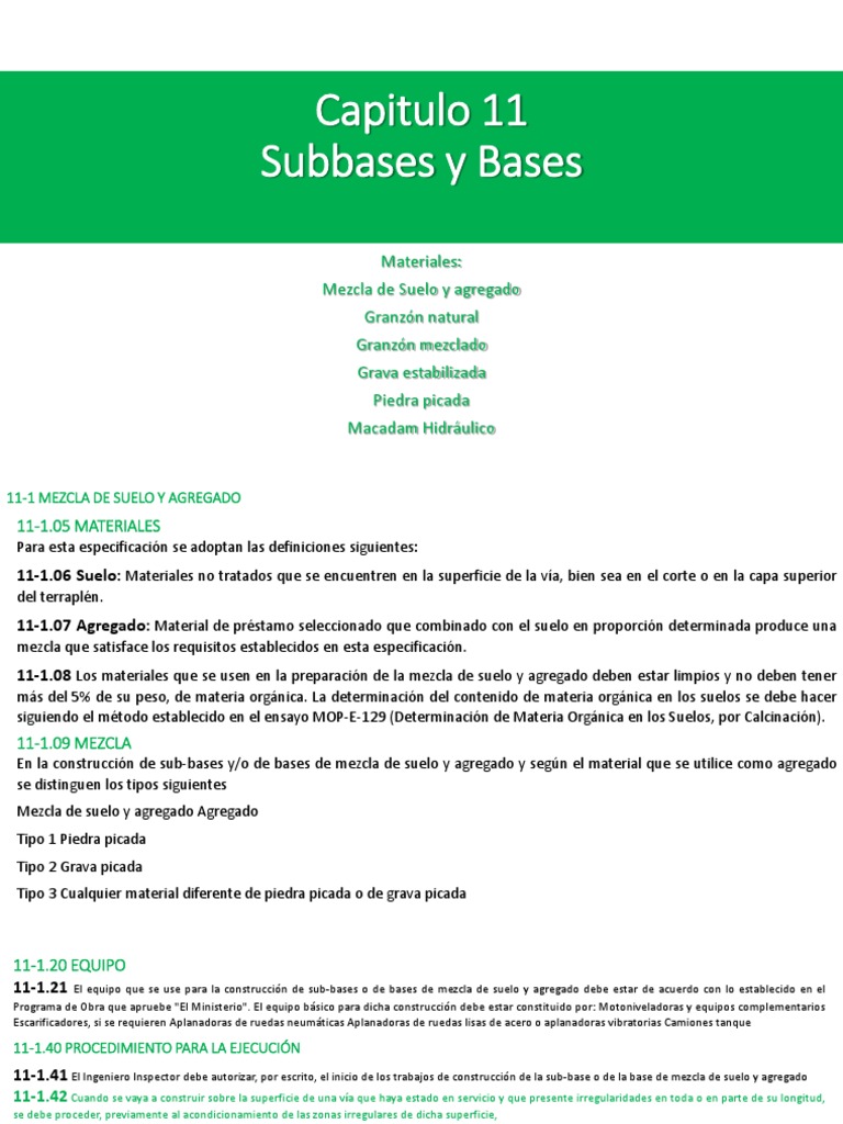 Subbases y Bases: Requisitos y Procedimientos para su Construcción | PDF | Densidad | Acero