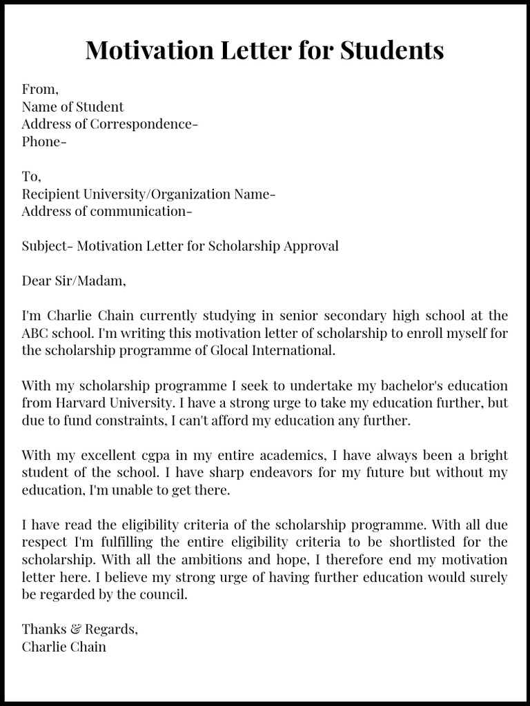 Motivation Letter For Students | PDF
