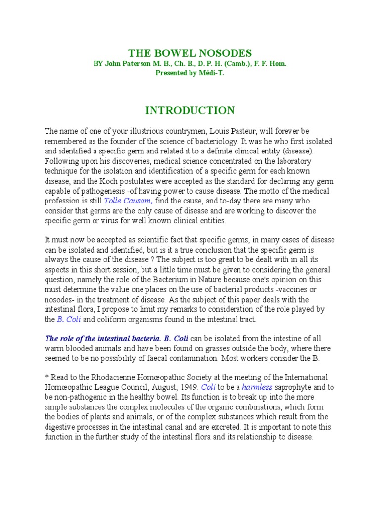 THE BOWEL NOSODES Paterson Book | PDF | Homeopathy | Bacteria