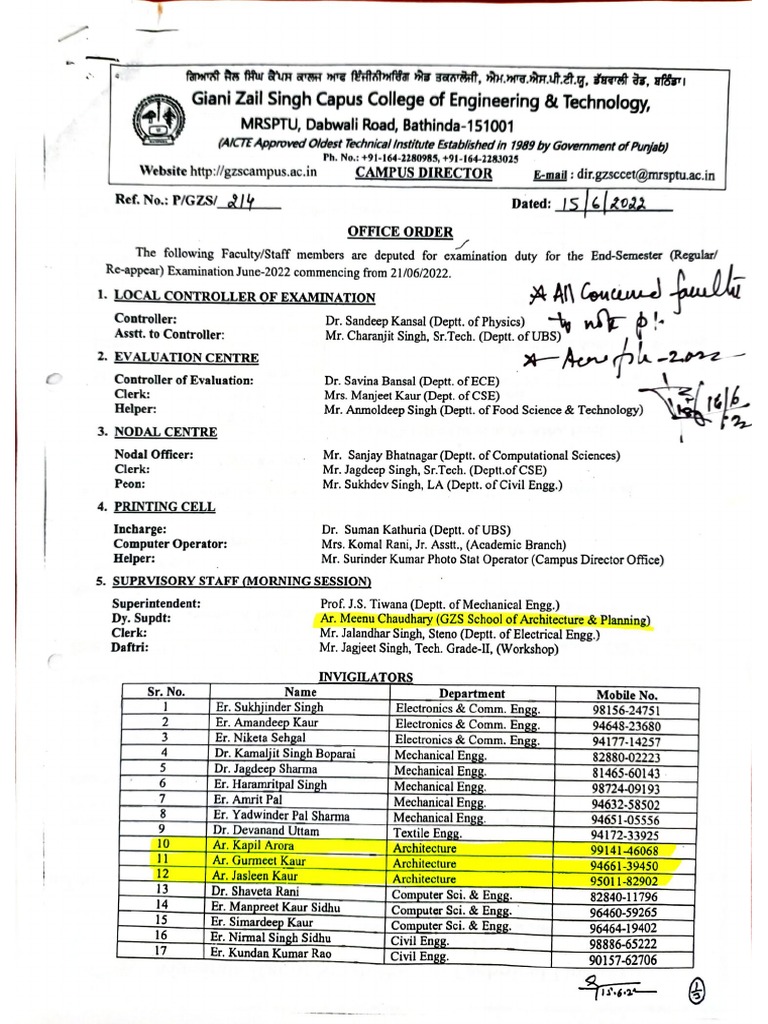 Exam Duty - 2022 | PDF
