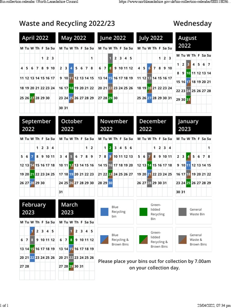 Bin Collection Calendar - North Lanarkshire Council | PDF | Pollution ...