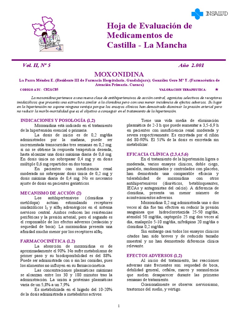 Moxonidina | PDF | Farmacocinética | Hipertensión
