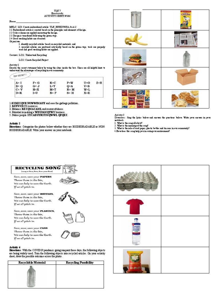 Activity Worksheet No.5-6 Tle 7 | PDF | Recycling | Paper