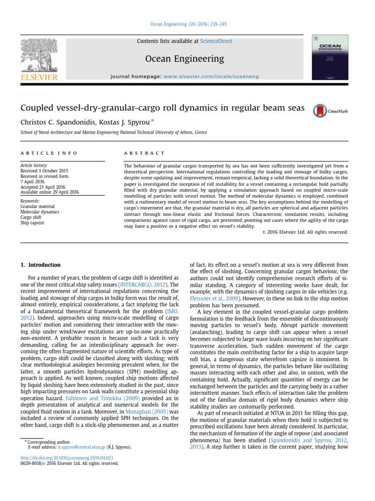 Coupled Vessel Dry Granular Cargo Roll Dynamics in Regula - 2016 ...
