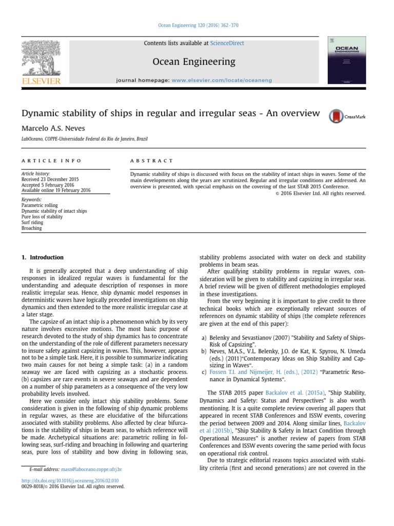 Dynamic Stability of Ships in Regular and Irregular Seas - An Overview ...