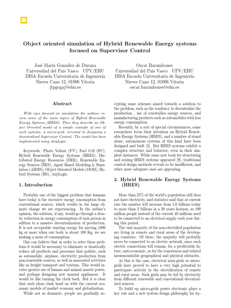 R2 Object Oriented Simulation Of Hybrid Renewable Energy Systems Pdf Distributed