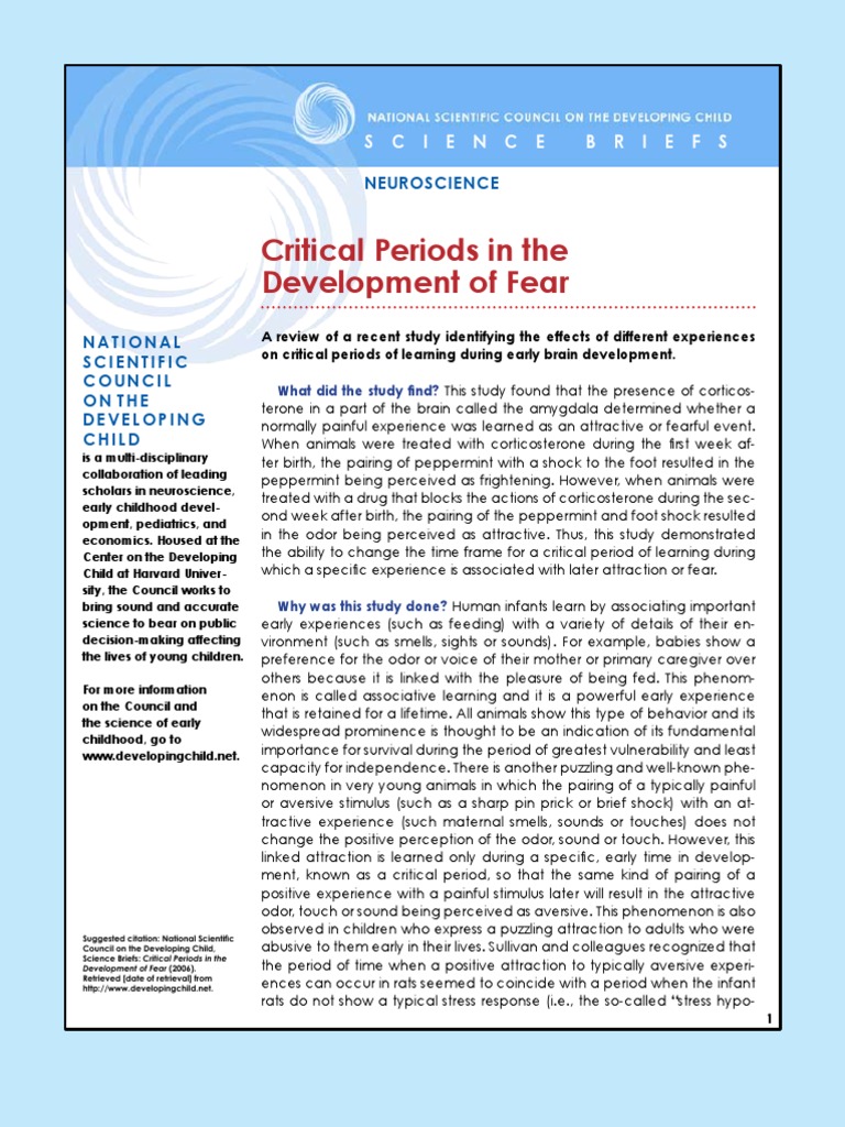 Critical Periods of Fear Development | PDF | Fear | Odor