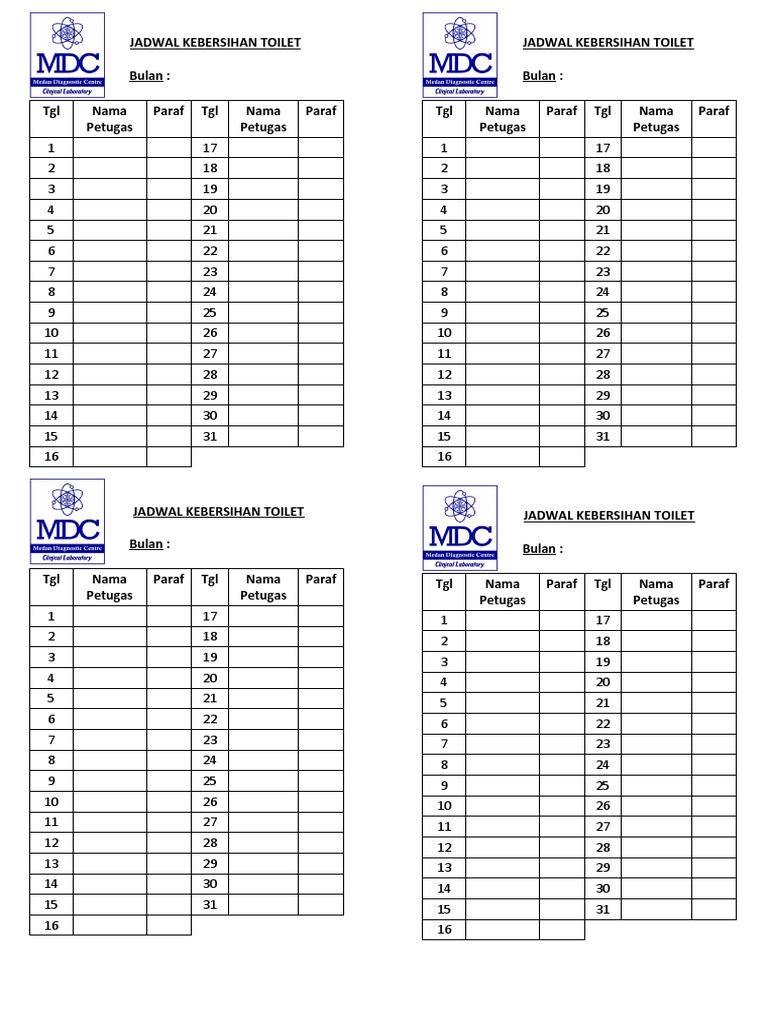 Jadwal Kebersihan Toilet | PDF
