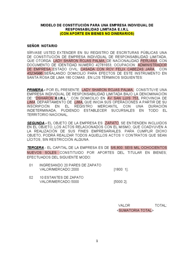 Formato de Minuta EIRL Aportes Bienes | PDF | Business | Contabilidad Formato de Minuta EIRL Aportes Bienes | PDF | Business | Contabilidad