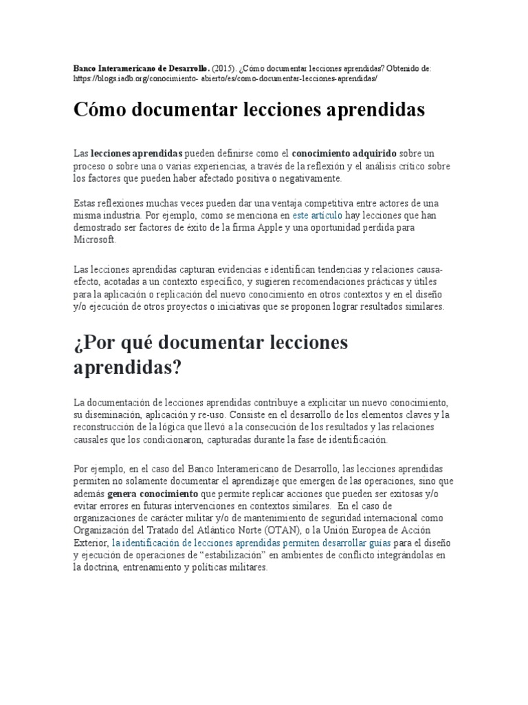 Compilacion Lecciones Aprendidas | PDF | Conocimiento | Aprendizaje