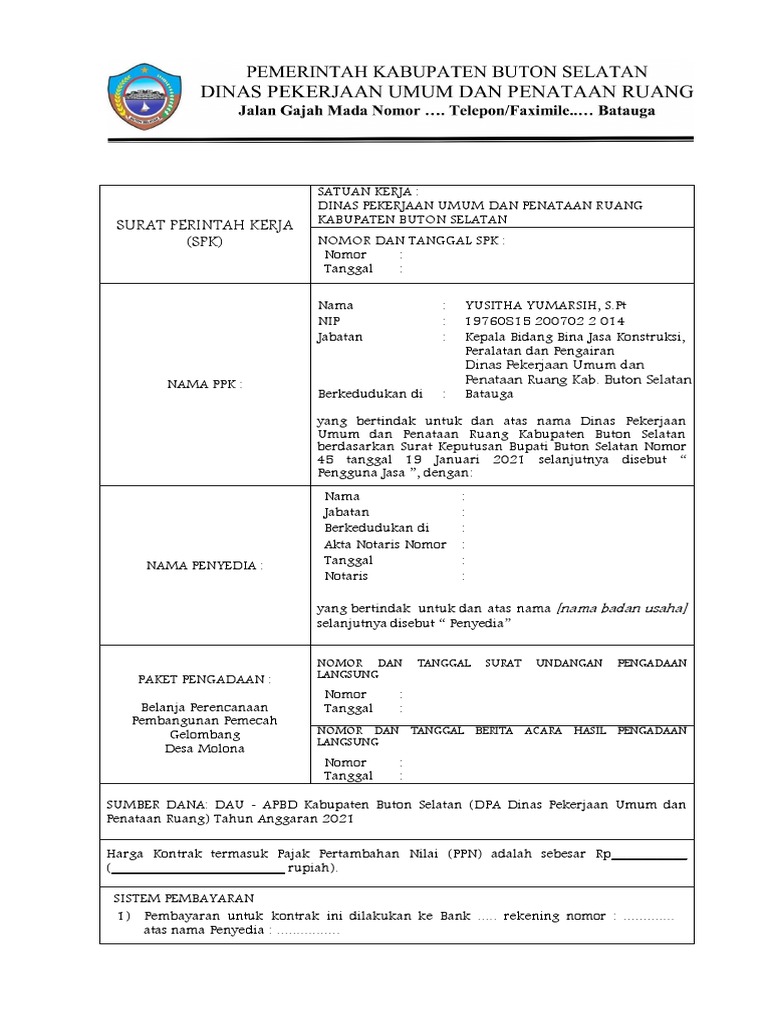 Rancangan SPK Konsultan Breakwatermolona | PDF